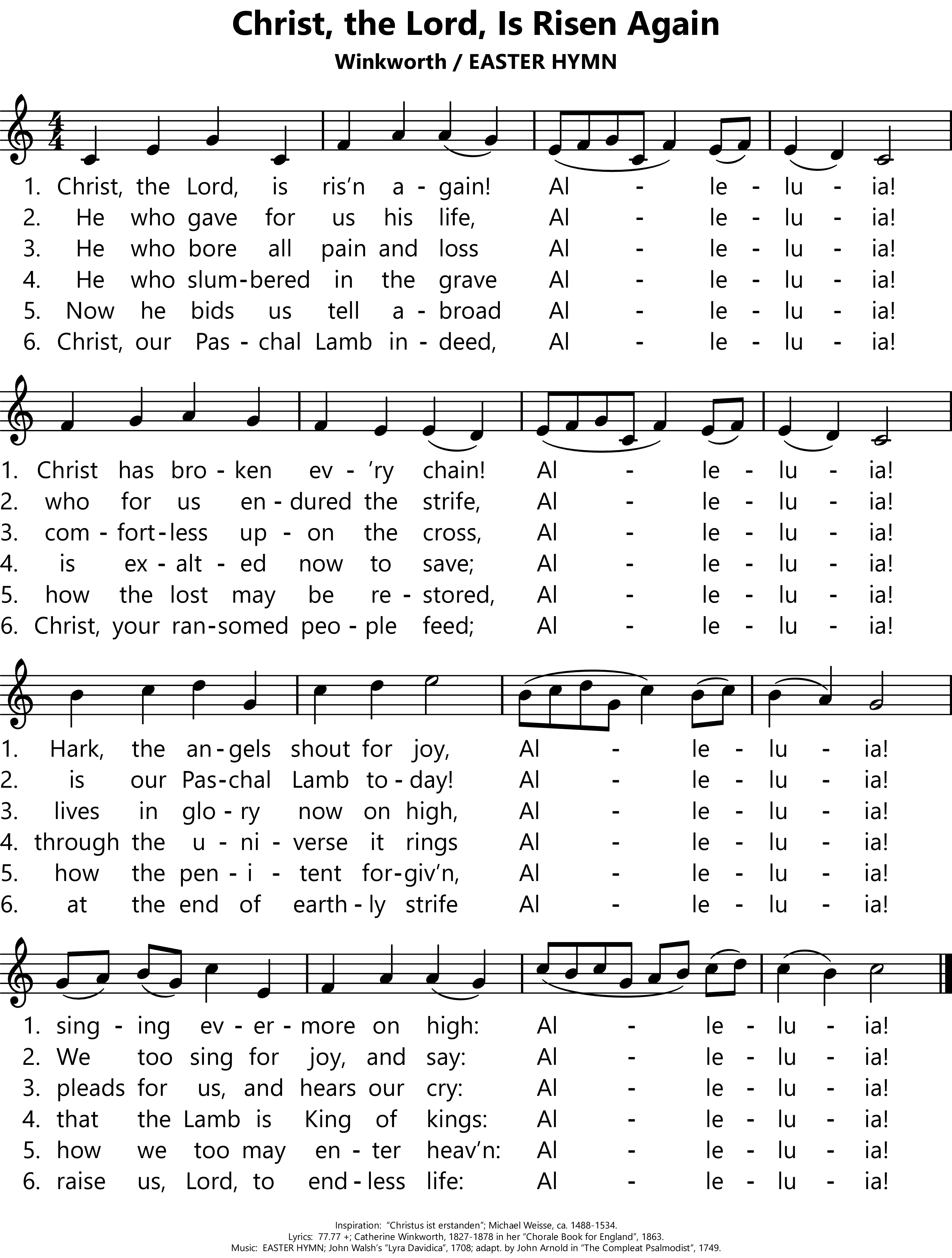 Christus ist erstanden [Weisse]: Christ the Lord Is Risen Again [Winkworth]